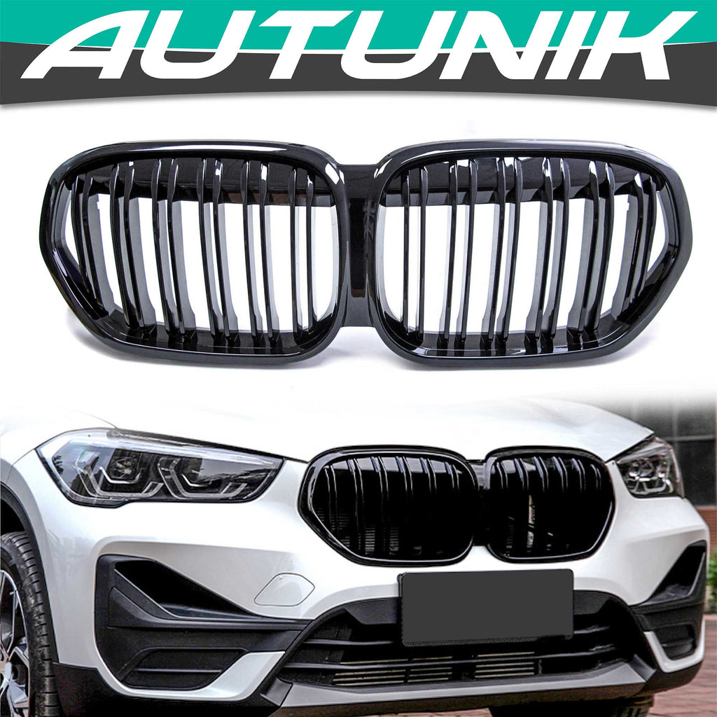 Glossy Black Dual Slats Front Bumper Kidney Grille Grill - For BMW X1 ...